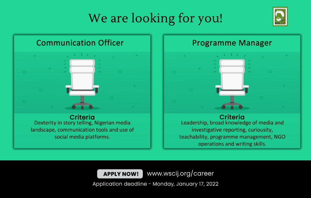 Vacancies: Communication Officer, Programme Manager - Media Career Services